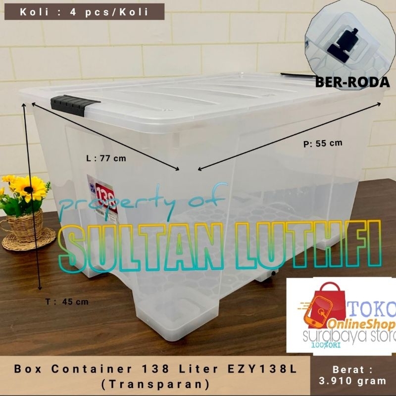 Jual EZY BIGGY 138 liter box container jumbo transparan clear series + roda | Shopee Indonesia