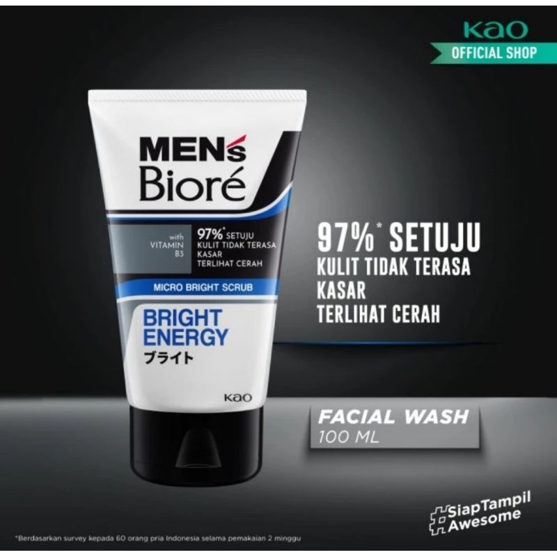 Jual MEN'S BIORE DOUBLE SCRUB FACIAL FOAM BRIGHT ENERGY 100G | Shopee ...