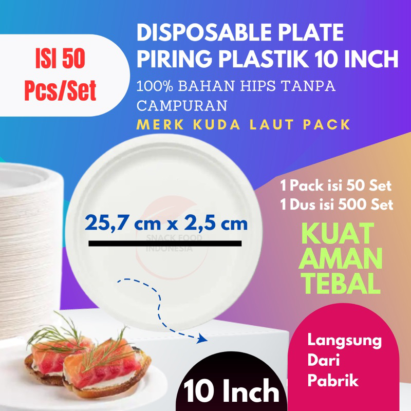 Jual Piring Plastik P10 Besar / Isi 50 pcs / Disposable Plate / Food ...