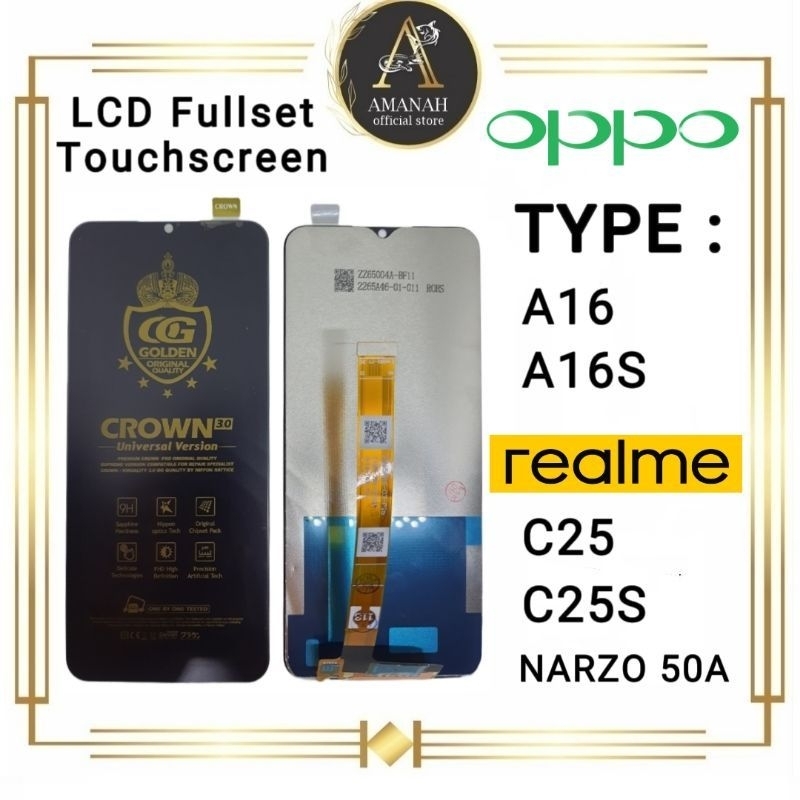 Jual LCD TOUCHSCREEN OPPO A16 / A16S / REALME C25 / C25S / NARZO 50A Fullset Crown 3.0 Original ...