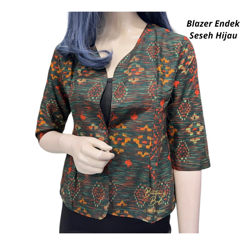Jual Blazer Endek Bali Katun Wanita Lengan 3/4 Motif Seseh Gerimis ...
