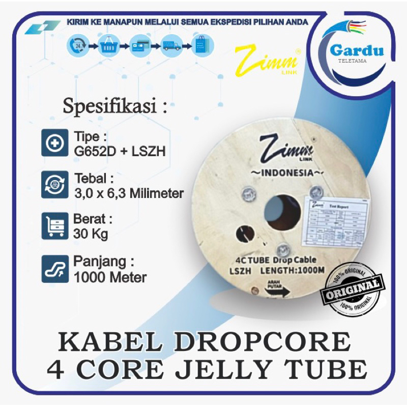 Jual Kabel FO 4 Core (Jelly Tube) Merk Zimmlink Panjang 1000 Meter ...