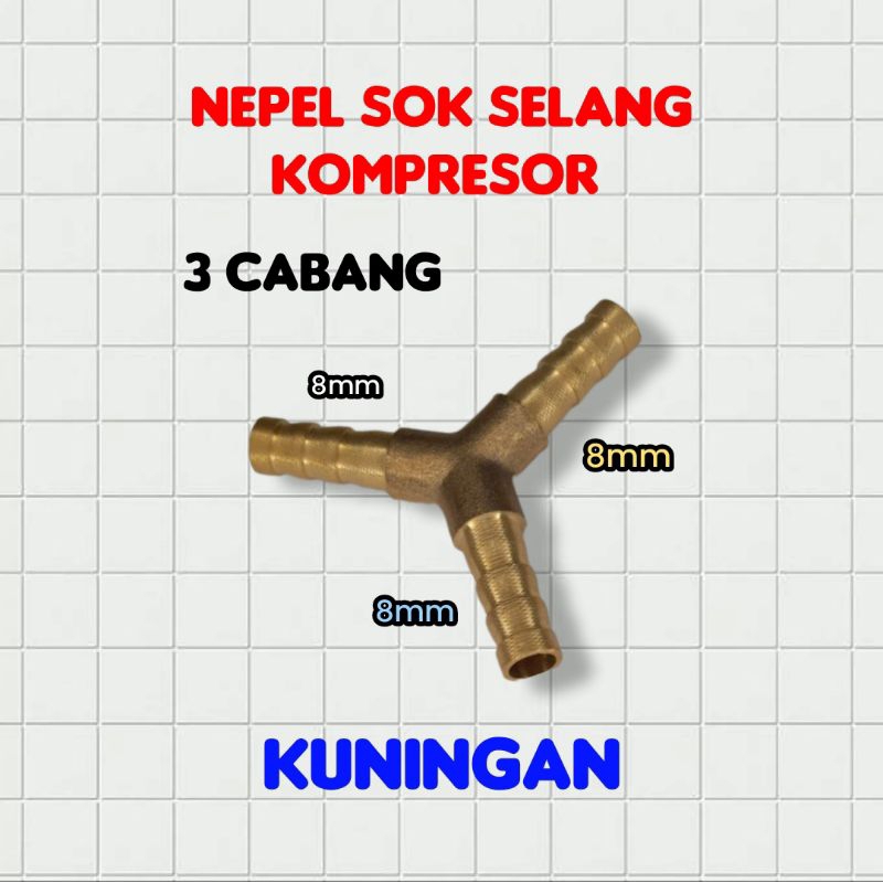 Jual nepel sambungan selang kompresor 3 cabang -soket 8mm Y nepel ...