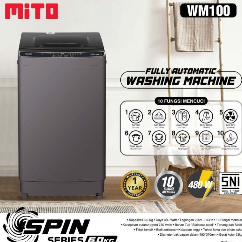Jual Mesin Cuci Mito WM-100 1 Tabung Full Otomatis Top Loading 6KG ...