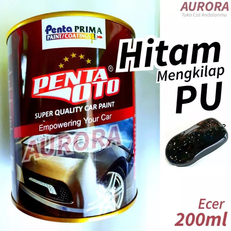 Jual Cat Hitam PU Solid Polos Mengkilap Penta Oto Black Ecer 200ml ...