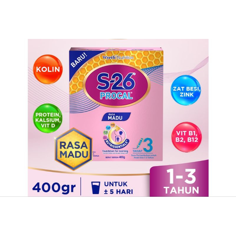 Jual S-26 PROCAL 3 Susu Pertumbuhan Anak 1 - 3 Tahun Madu 400 g ...