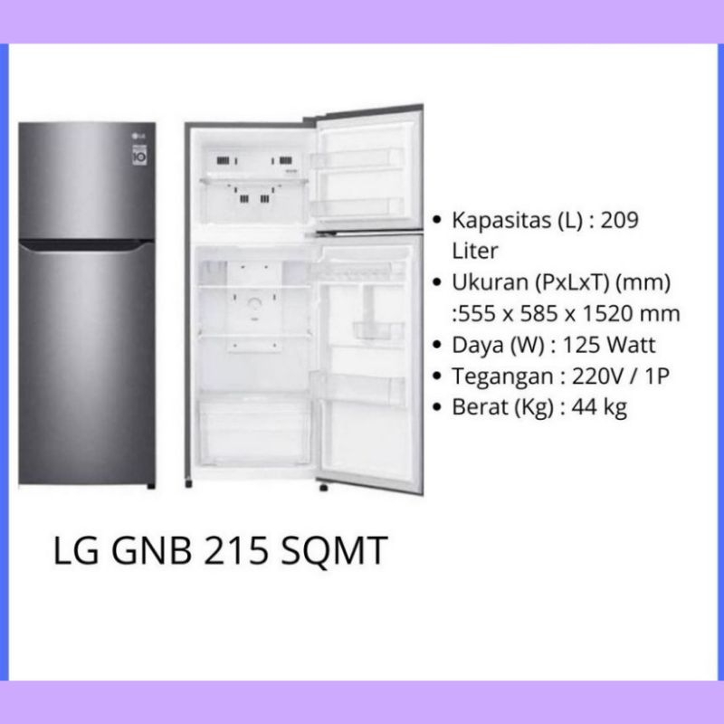 Jual kulkas 2pintu LG GNB215SQMT/Kulkas LG door cooling+ smart inverter ...