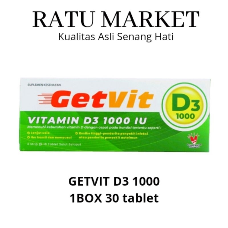 Jual GETVIT D3 1000 IU vitamin D3 isi 30 tablet | Shopee Indonesia