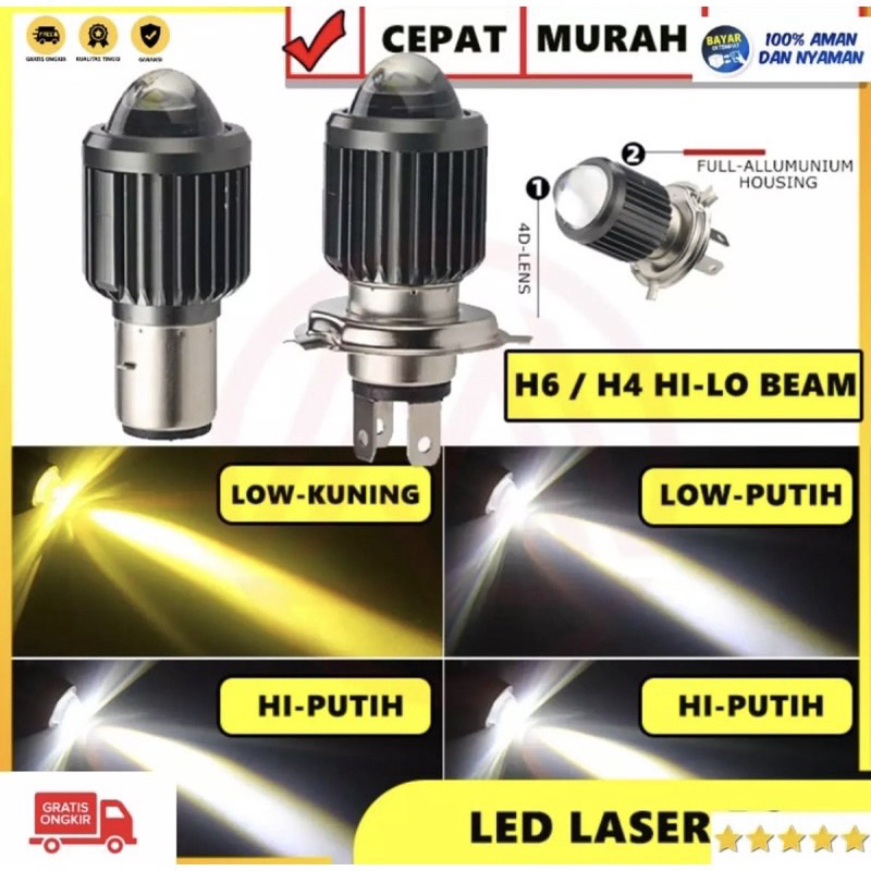 Jual Lampu Depan Led H4 BA20D Laser 2 Warna Kuning Putih Led Vixion ...