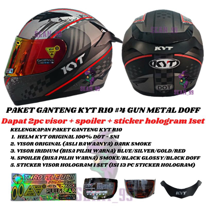 Jual HELM KYT R10 #4 GUN METAL RED FULL FACE ORIGINAL SNI DOT ( PAKET ...