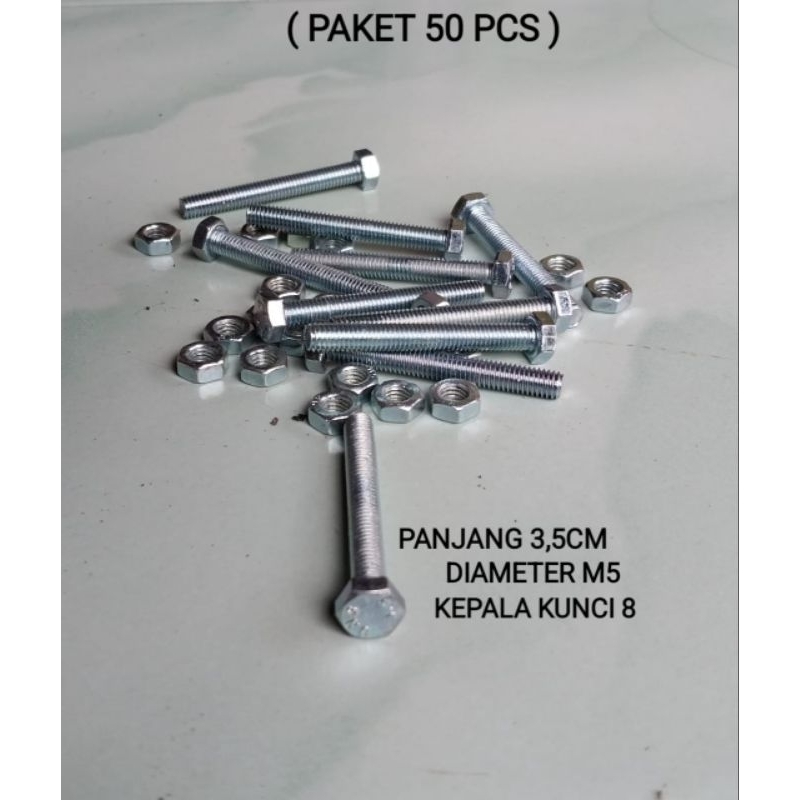 Jual MUR BAUT M5X35MM / 3,5CM KUNCI 8 ( PAKET 50 PCS ) | Shopee Indonesia