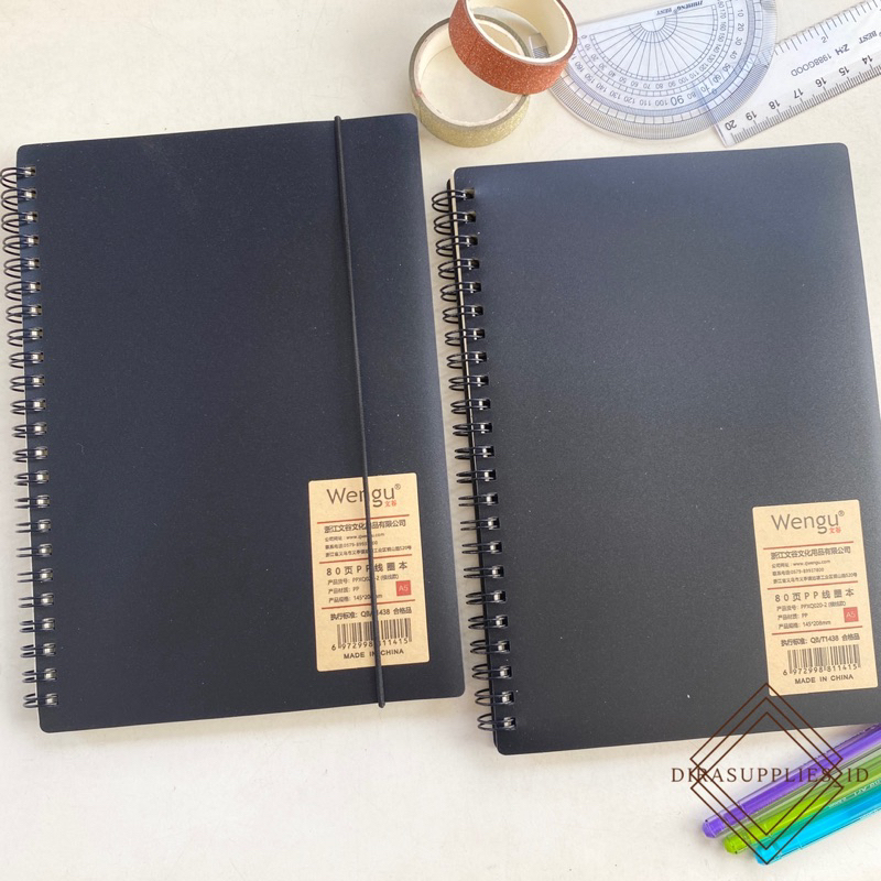 Jual WENGU Buku Tulis Notebook Cover Hitam Black Spiral Ring Besi ...