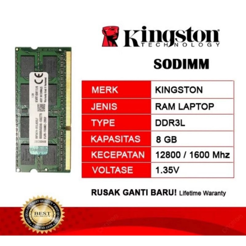 Jual MEMORY KINGSTON SODIMM DDR3L 8GB PC12800 | Shopee Indonesia