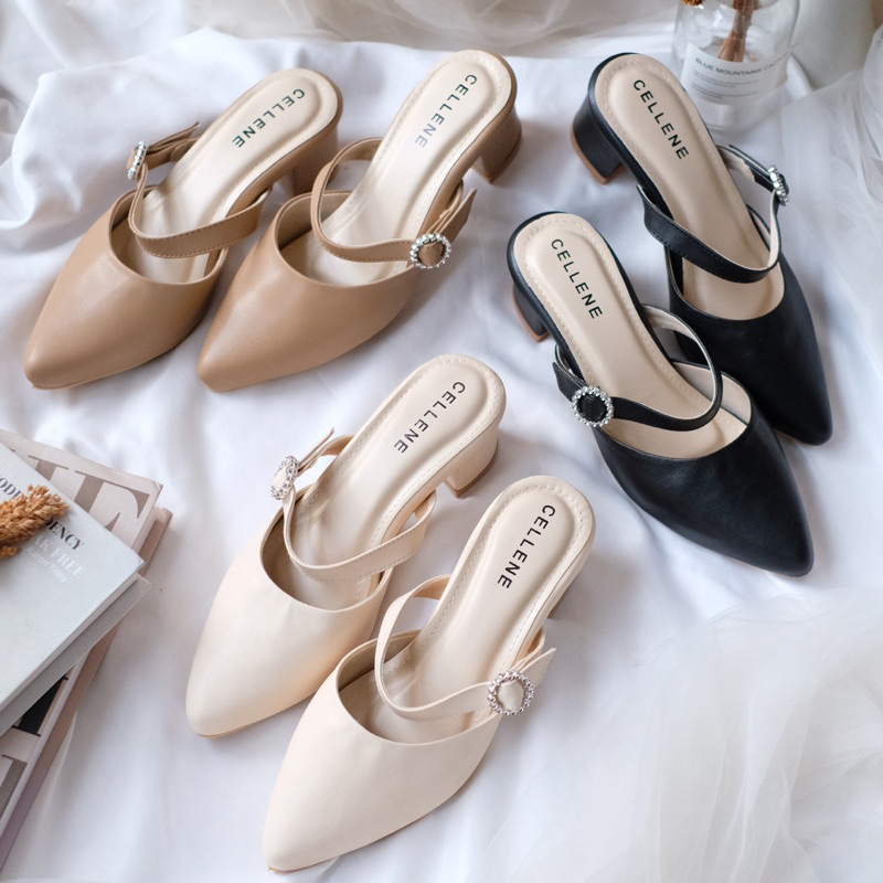 Jual 𝐂𝐄𝐋𝐋𝐄𝐍𝐄 Ghina Heels | sepatu heels wanita selop 5cm | Shopee Indonesia