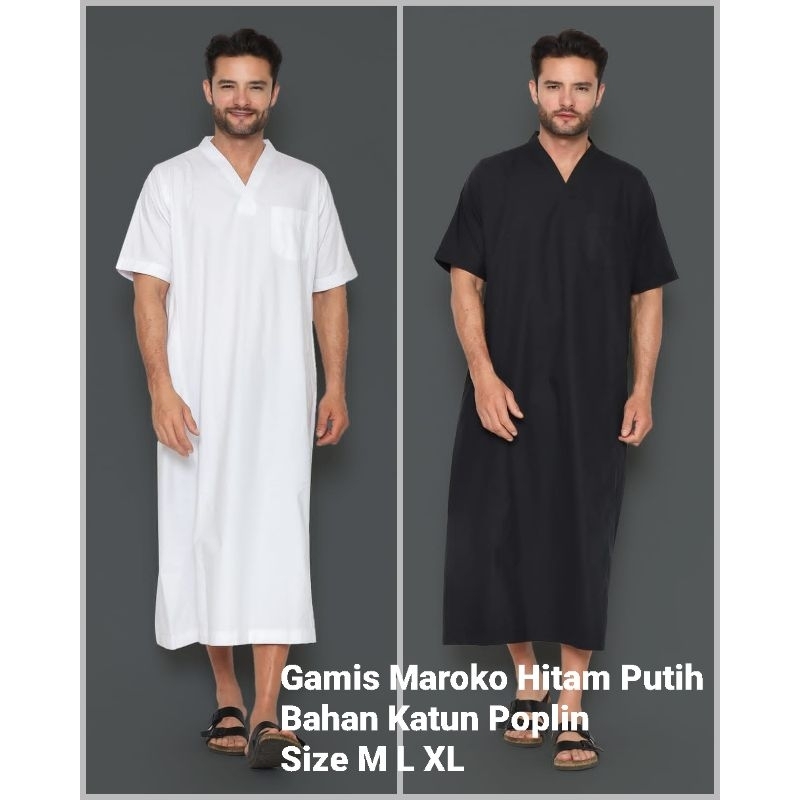 Jual Gamis Maroko Al Mathaf Hitam dan Putih krah V Ukuran Regular dan ...