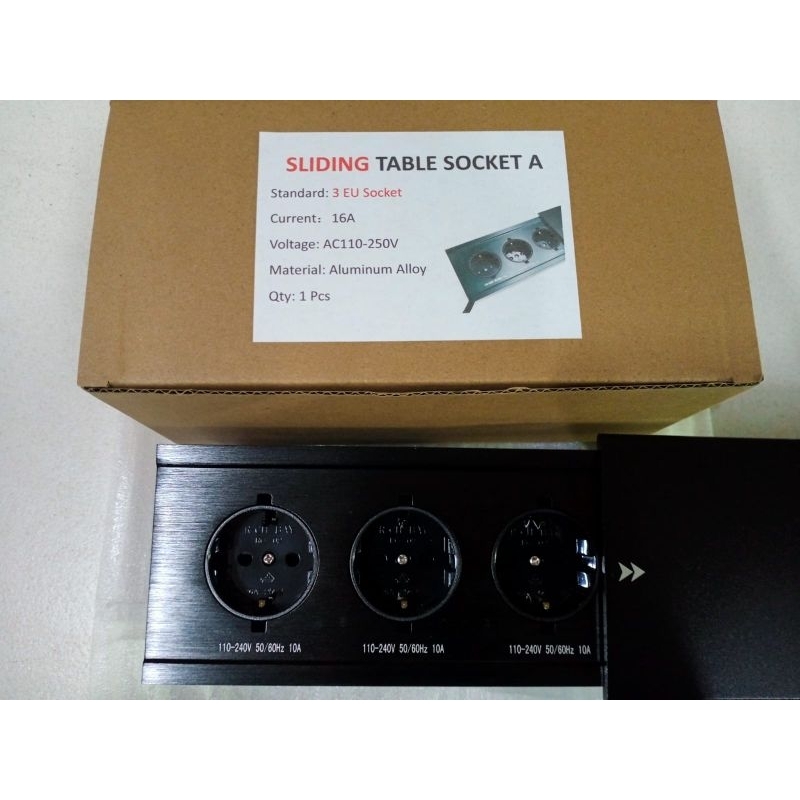 Jual SLIDING TABLE SOCKET 3 EU SOCKET 110-240V 10A/STOP KONTAK MEJA ...