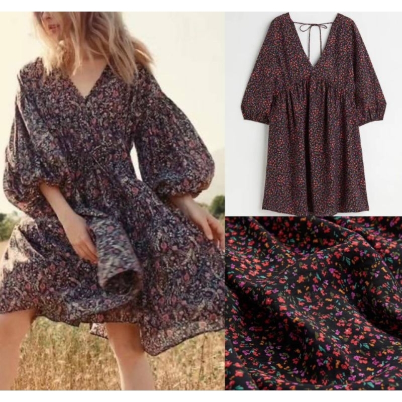 Jual H*m V neck puff dress ( D 307 ) | Shopee Indonesia