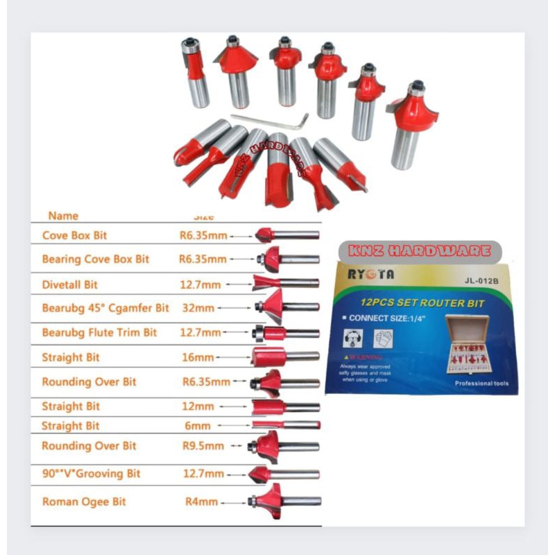 Jual ryota mata router / profile set 12pcs 1/4" | Shopee Indonesia