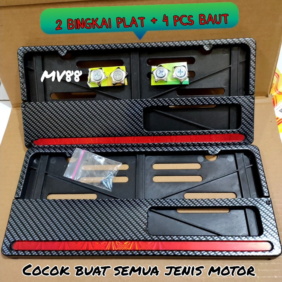 Jual 1 pasang bingkai plat motor / cover plat nomor carbon plus baut ...