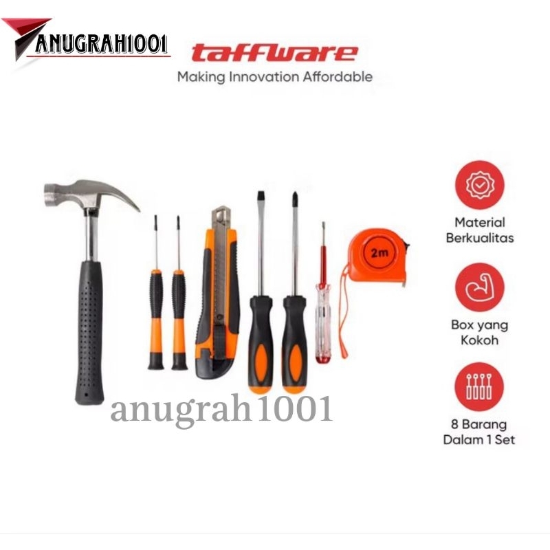 Jual Alat Set Perkakas Palu Obeng Cutter Meteran 8 in 1 taffware ...