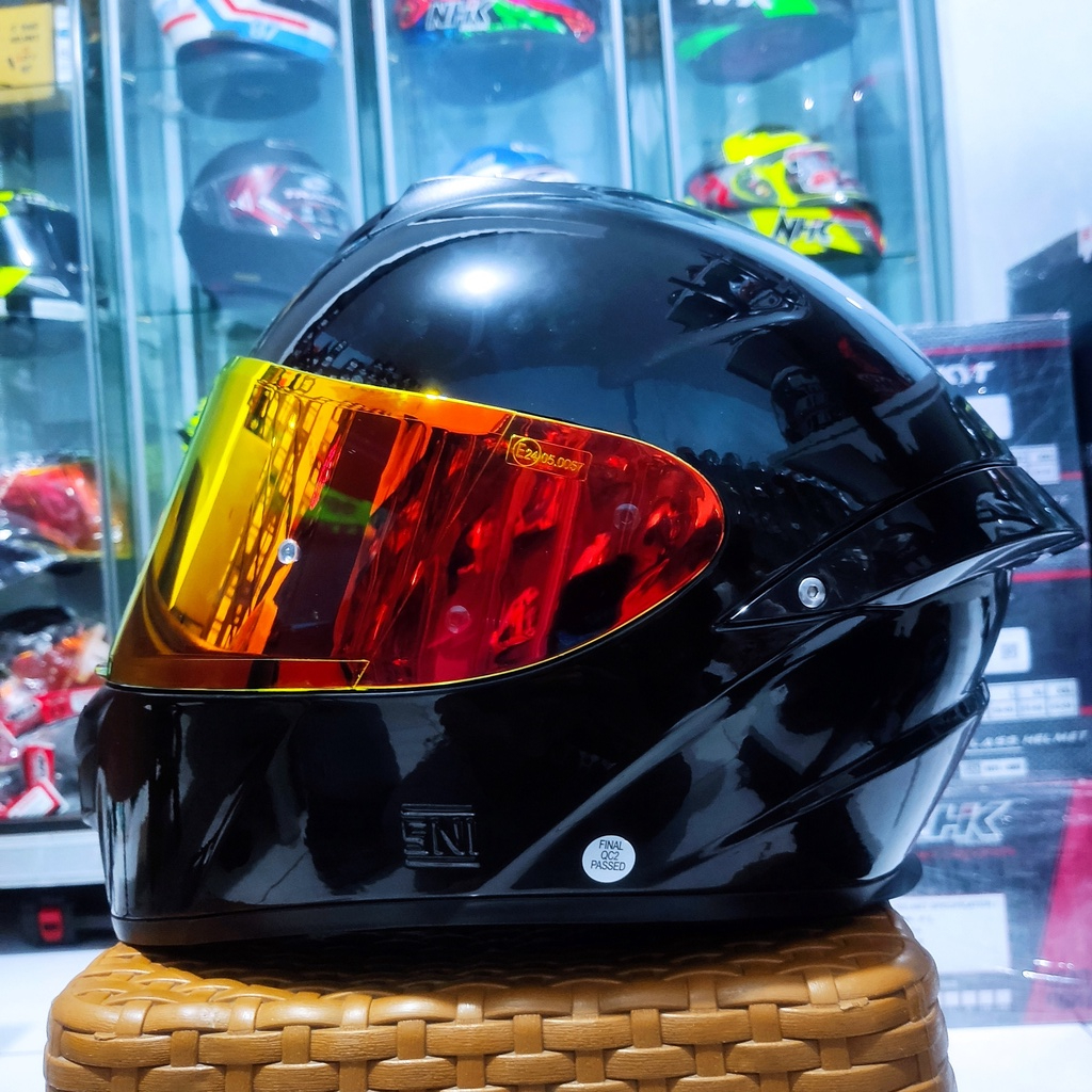 Jual HELM SNAIL FFS2 SOLID BLACK GLOSSY FULL FACE VISOR IRIDIUM RED ...