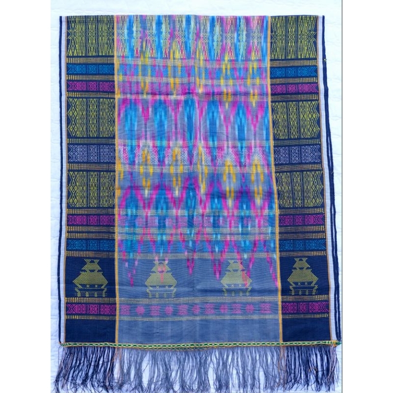 Jual Uis nipes sutra motif rumah adat tidak bertepi dasar abu-abu ...