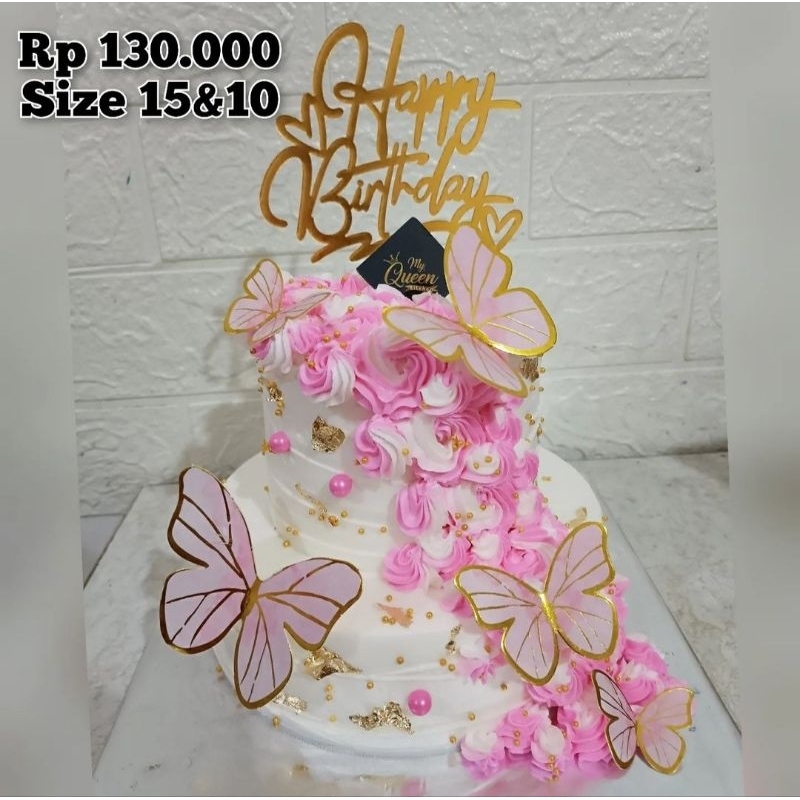 Jual Kue ulang tahun 2 tingkat korean cake kupu kupu | Shopee Indonesia