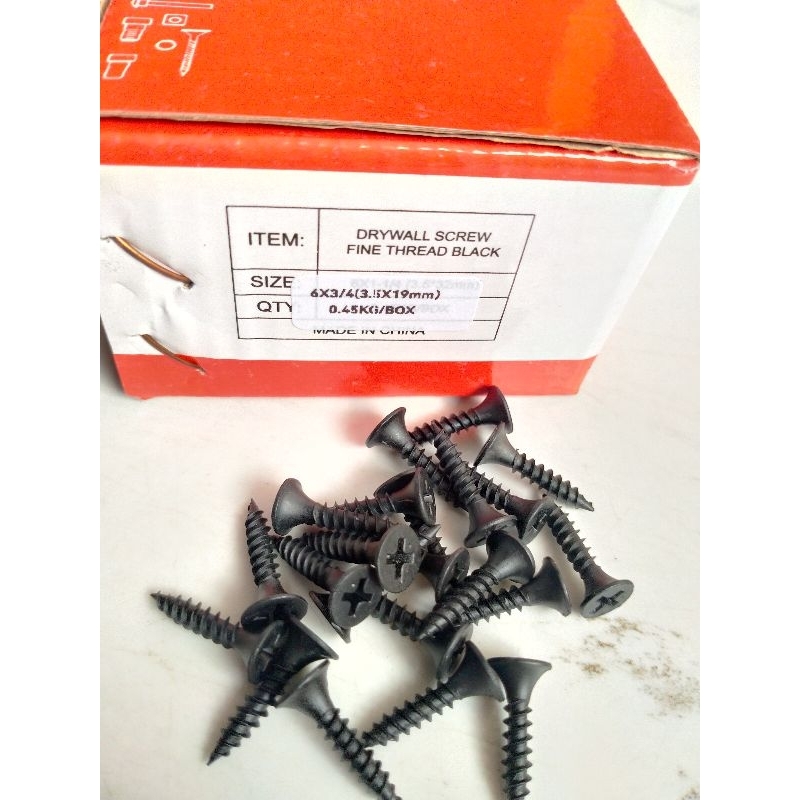 Jual sekrup gypsum 6 x 3/4 sekrup hitam 3/4" (2cm) 1box sekrup gipsun ...