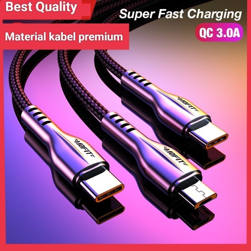 Jual Kabel Data Type C Micro Usb Cas Fast Charging Real QC 3.0 Premium ...