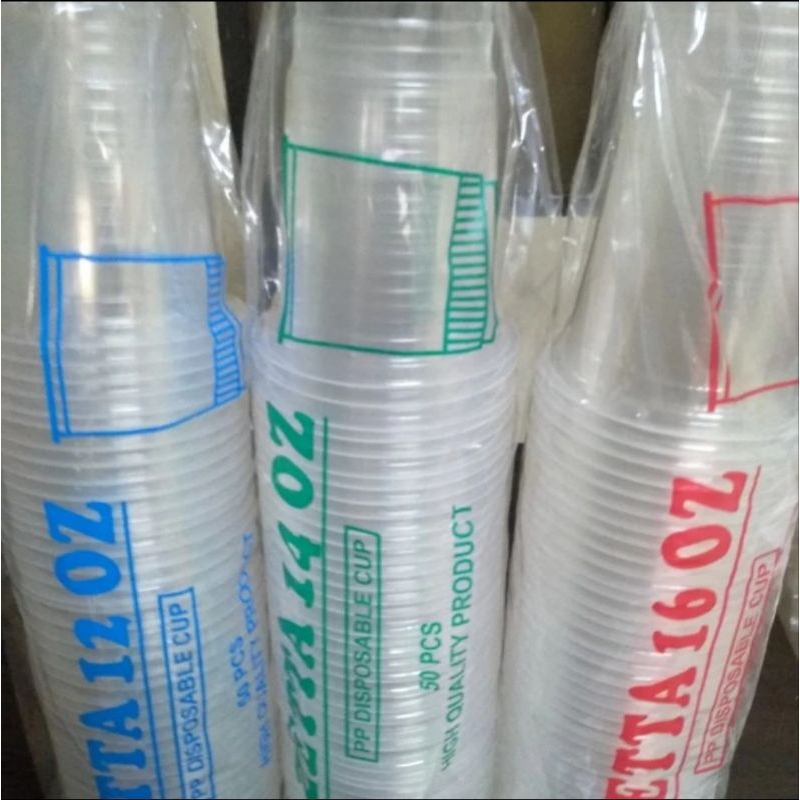 Jual gelas cup oz ukuran 10oz 12oz 14oz 16oz bening higienis isi 50 pcs | Shopee Indonesia