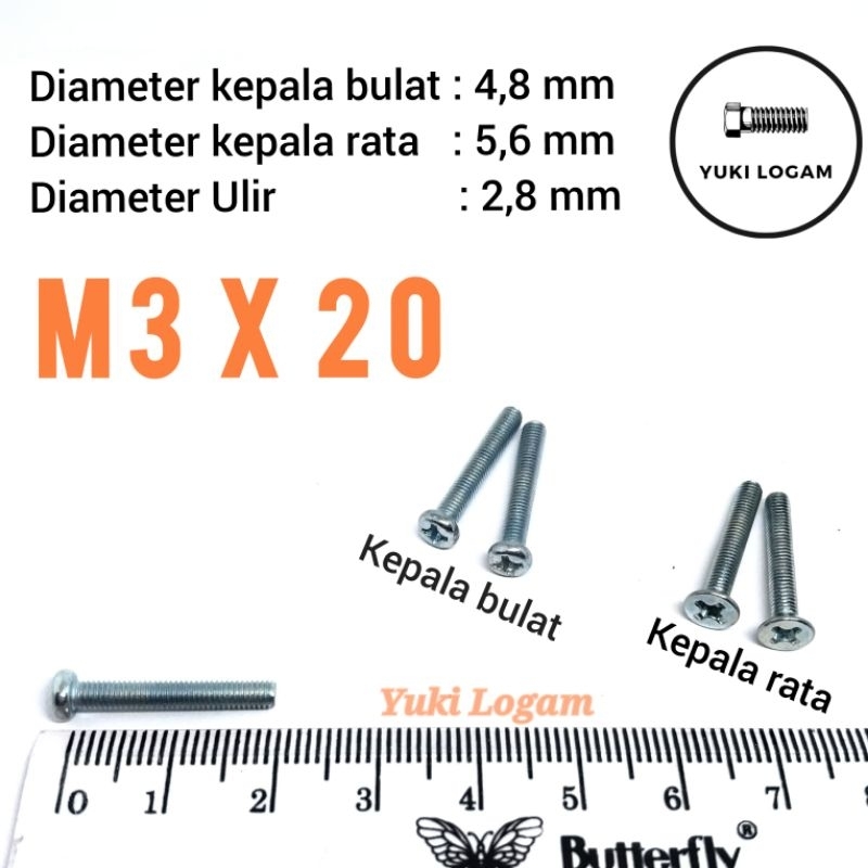 Jual 100 pcs baut M3 x 20 kepala bulat baut elektronika kayu,panjang 2cm | Shopee Indonesia