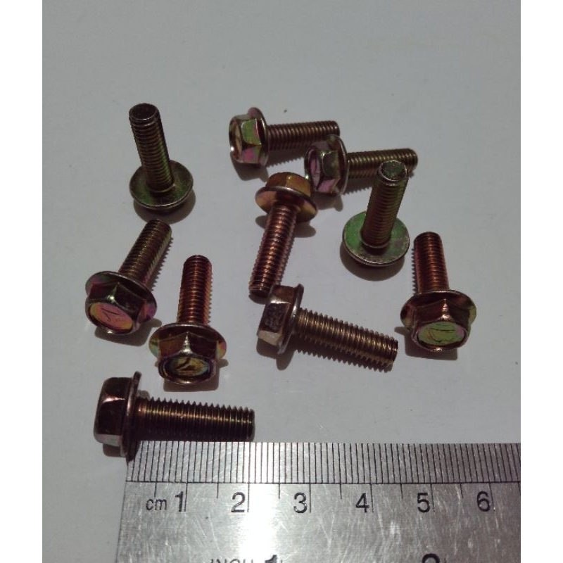 Jual Baut flange bolt m6 x 20 mm / baut topi kuning ( kunci 10 ) | Shopee Indonesia