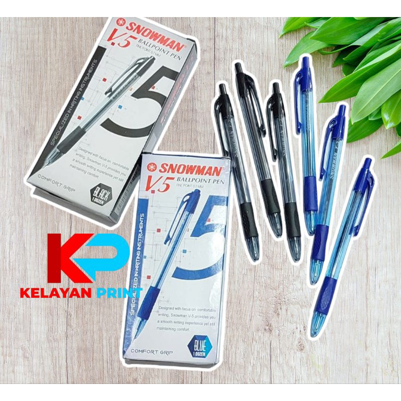 Jual PULPEN SNOWMAN V5 TINTA HITAM/BIRU PER PACK (12 PCS) | Shopee ...