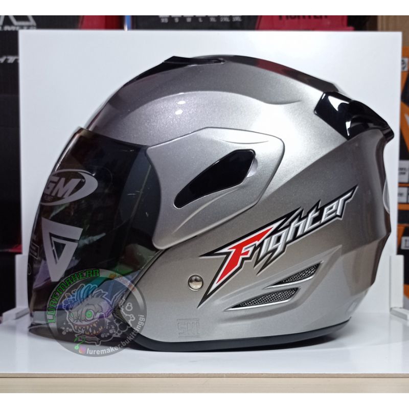 Jual HELM GM FIGHTER SOLID DARK GREY METALIC | Shopee Indonesia