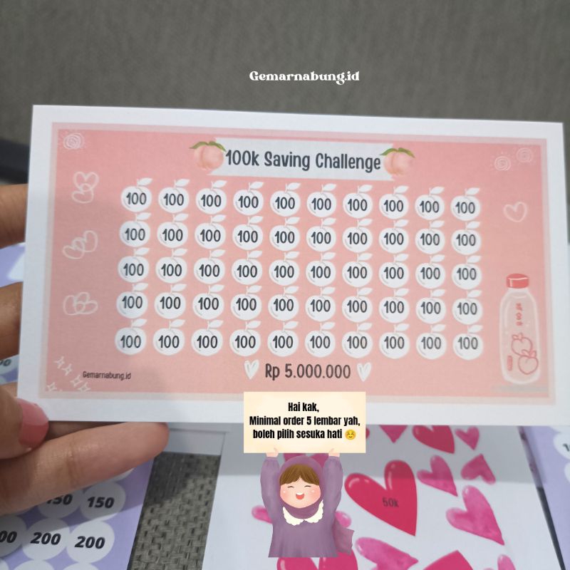 Jual Isi binder A6 Saving Challenge Tebal 260 gsm (masuk ziplock) / Kertas Menabung A6 / Loose ...