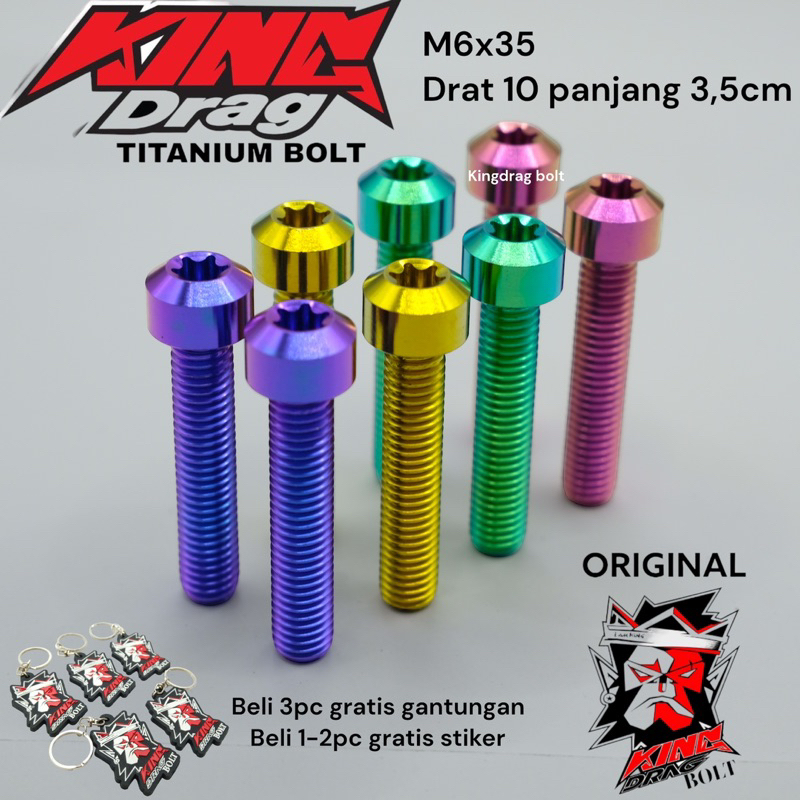 Jual baut TITANIUM 02 original KINGDRAG THAILAND M6x35 6x35 baut 10 panjang drat 3,5cm PREMIUM ...