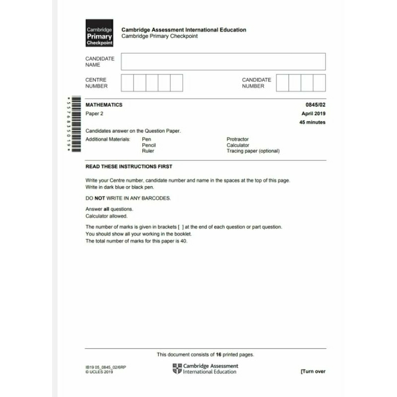 Jual Primary Checkpoint Past Paper Math 2018-2021/Cambridge/Kumpulan ...
