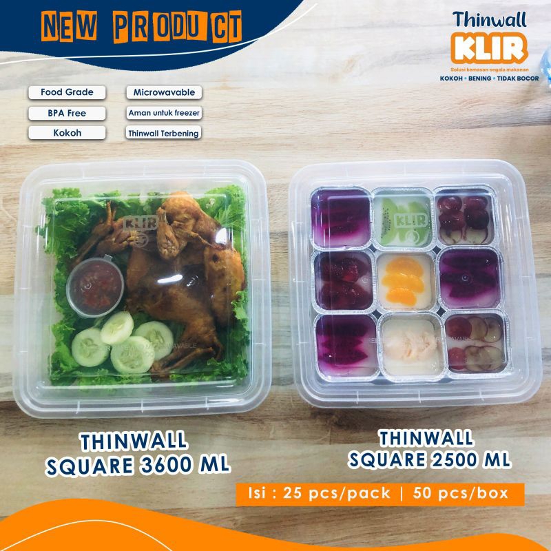 Jual Maju Jaya - [1 PACK 25 PCS] Thinwall 2500 3600 ml Kotak SQUARE KOTAK MAKAN PLASTIK MIKA ...
