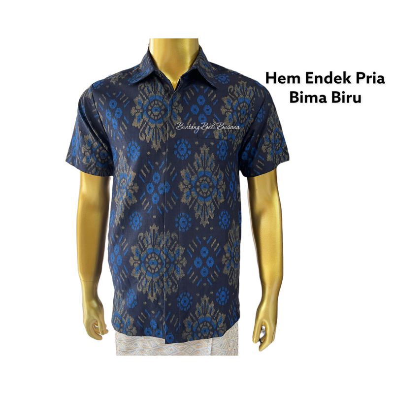 Jual Kemeja Endek Bali Pria Katun Motif Bima Biru Lengan Pendek Bintang ...