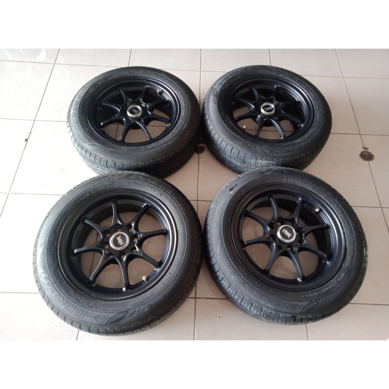 Jual Velg Mobil Bekas HSR Hiroshima Ring 14 lebar 6 pcd 4x100-114.3 + Ban Dunlop 175 65 R14 ...