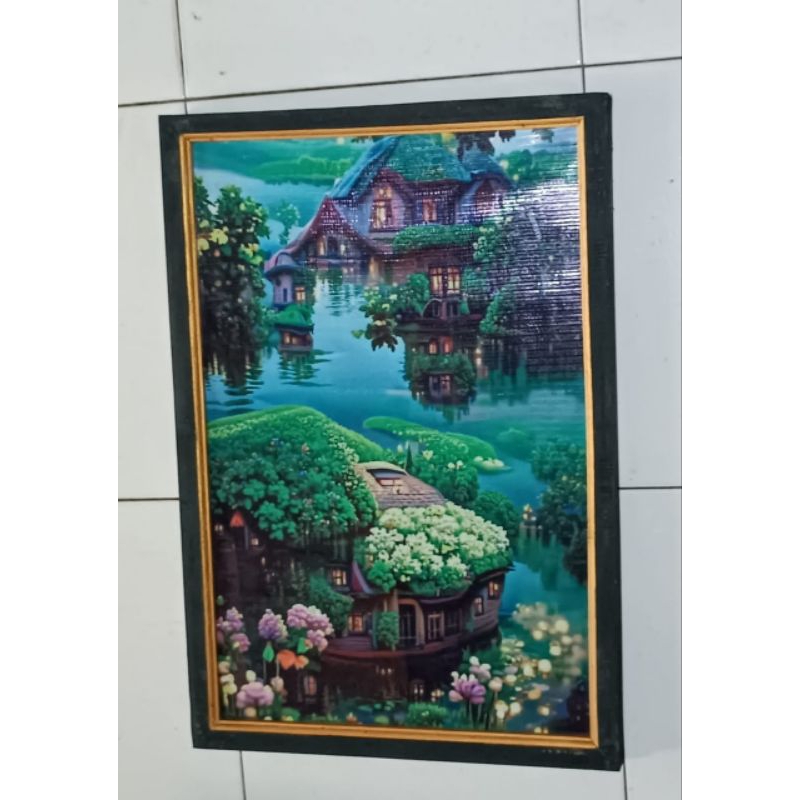 Jual hiasan dinding cetak pemandangan plus bingkai real pict ukuran 65* ...