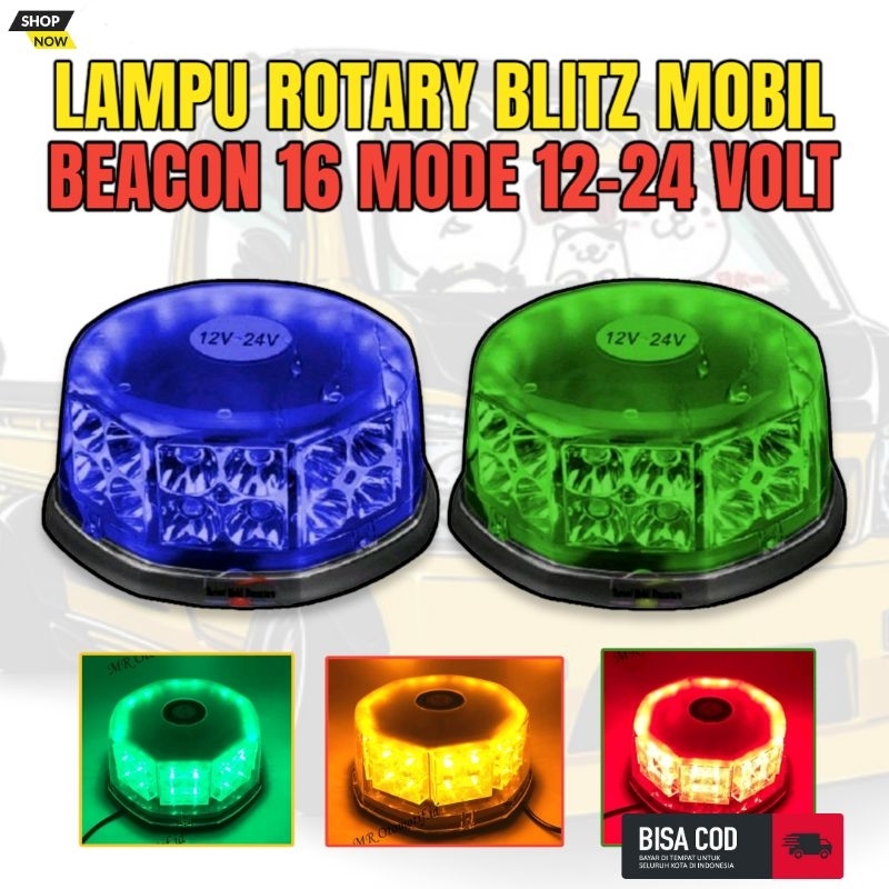 Jual Lampu Rotari Rotator Blitz Beacon 16 Mode 12/24 Volt | Shopee ...
