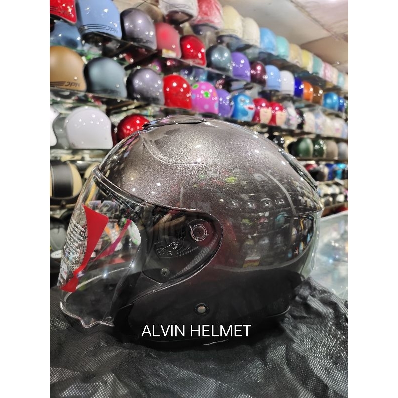 Jual helm half face kyt kyoto R solid gunmetal/ helm KYT kyoto R polos ...