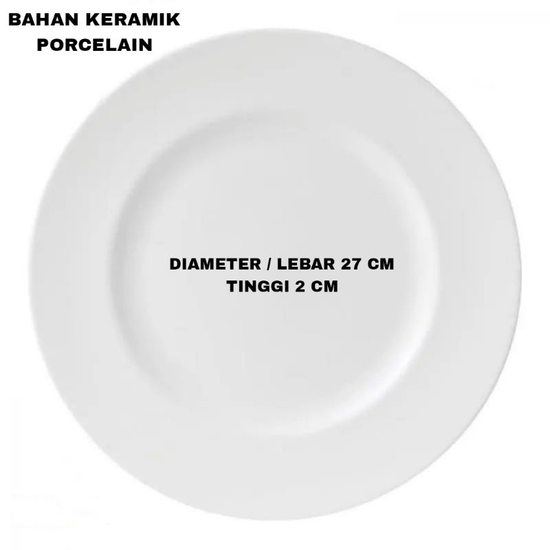 Jual Piring makan Ceper keramik porcelain Ukuran 27 cm Putih polos ...