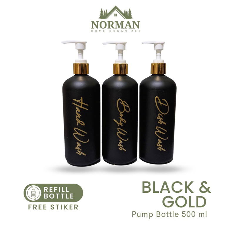 Jual Refill Bottle Hitam Pump Gold 500Ml / Botol Refil Sabun Cair Sampo ...