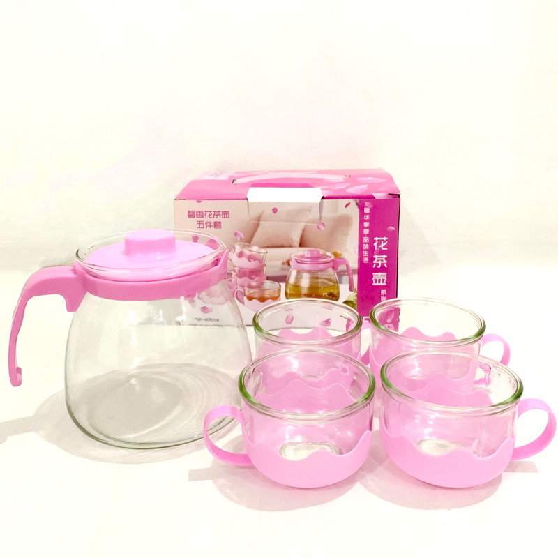Jual Tea Pot Set 5 in 1 | Tempat Minum Teh | Teko Set Cangkir Kaca ...
