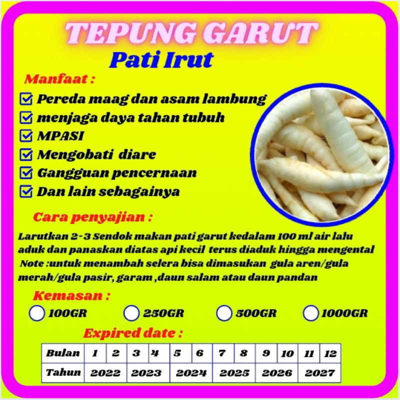Jual Tepung Pati Garut Irut Erut Erot Angkrik Kerut Kirut Arrowroot ...