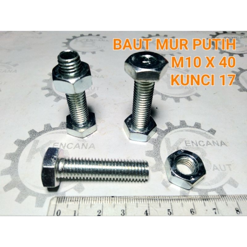 Jual BAUT MUR M10 X 40 PUTIH / BAUT MUR M10 X 40 GALVANIS / BMK M10 X 40 PANJANG KUNCI 17 ...