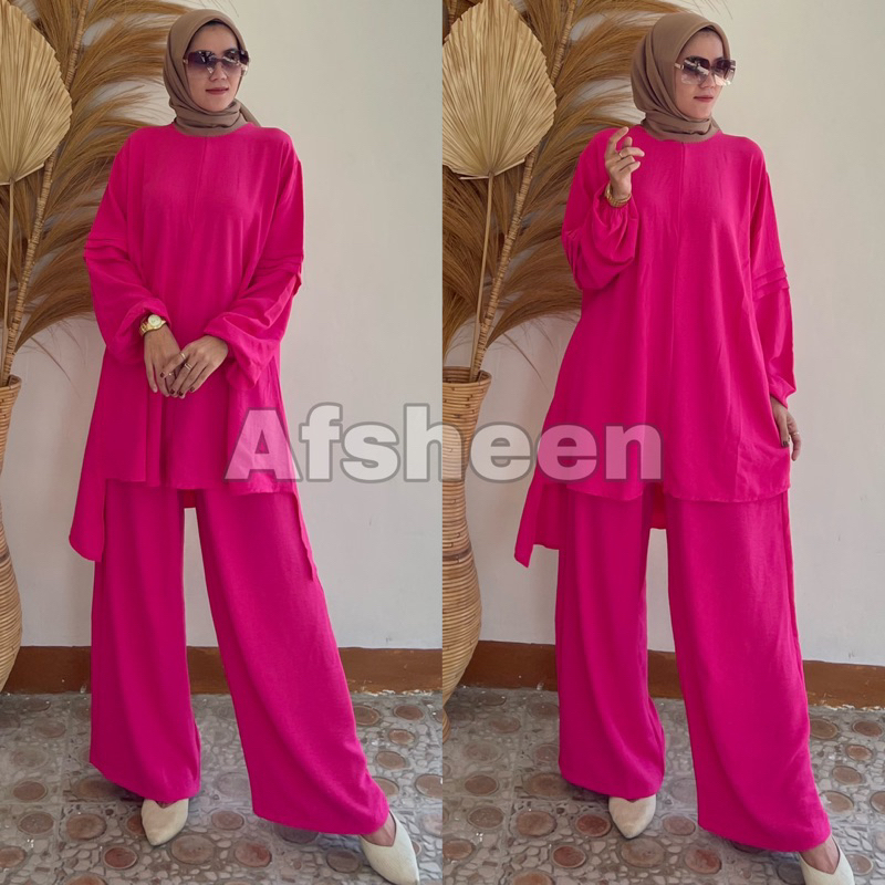 Jual SETELAN ZAHIRA JUMBO POLOS CRINKEL AIRFLOW PREMIUM/ONE SET TUNIK POLOS/SETELAN WANITA POLOS ...