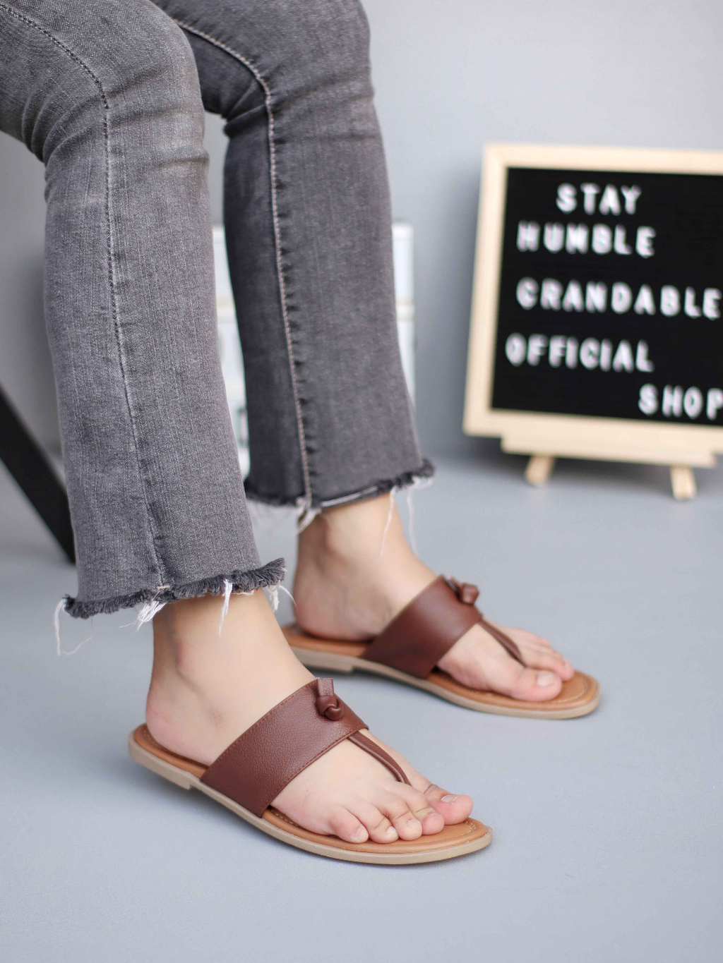Jual GRANDABLE - Sendal Wanita Jepit Kulit Sandal Teplek Flat Simple ...